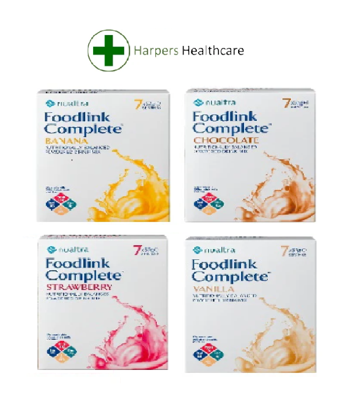 Nualtra Foodlink Complete Powder (7 x 57g) (4 Boxes) - (Strawberry, Ch ...
